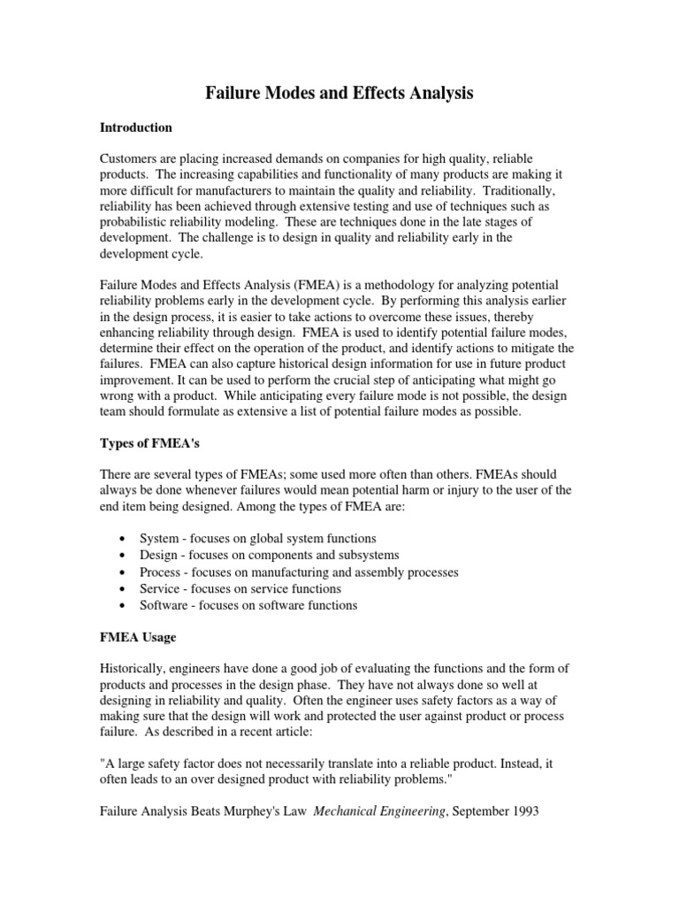 Fmea Handout | PDF | Reliability Engineering | Systems Engineering