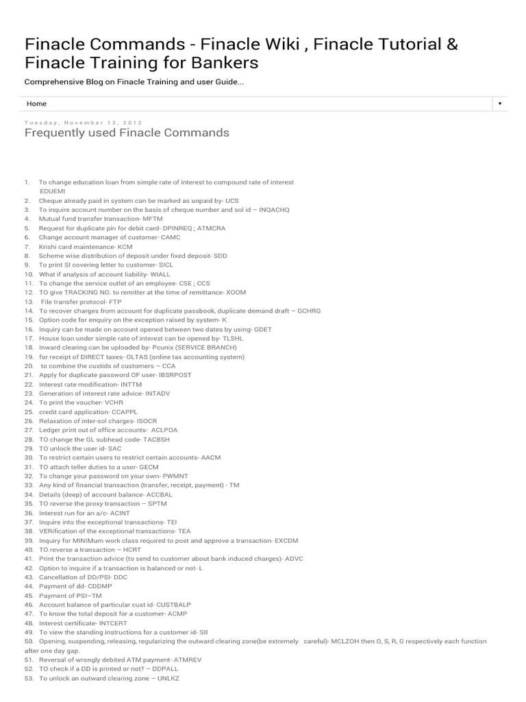 Finacle Commands Finacle Wiki Finacle Tutorial And Finacle Training For Bankers Frequently