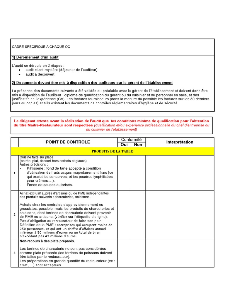 Audit Grille Et Interprétation Maitre Restaurateur | PDF | Restaurants | Cuisine