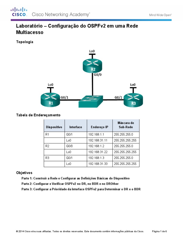 5.1.2.13 Lab - Configuring OSPFv2 On A Multiaccess Network | PDF | Roteador (informática ...