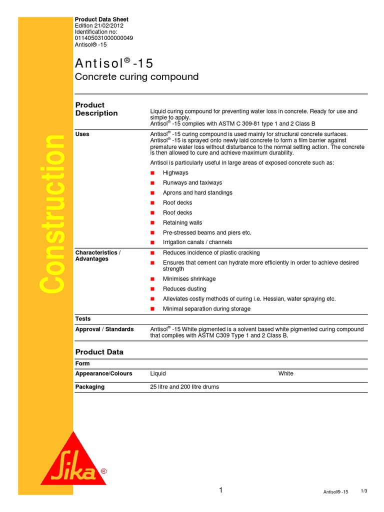 Antisol -15: Concrete curing compound