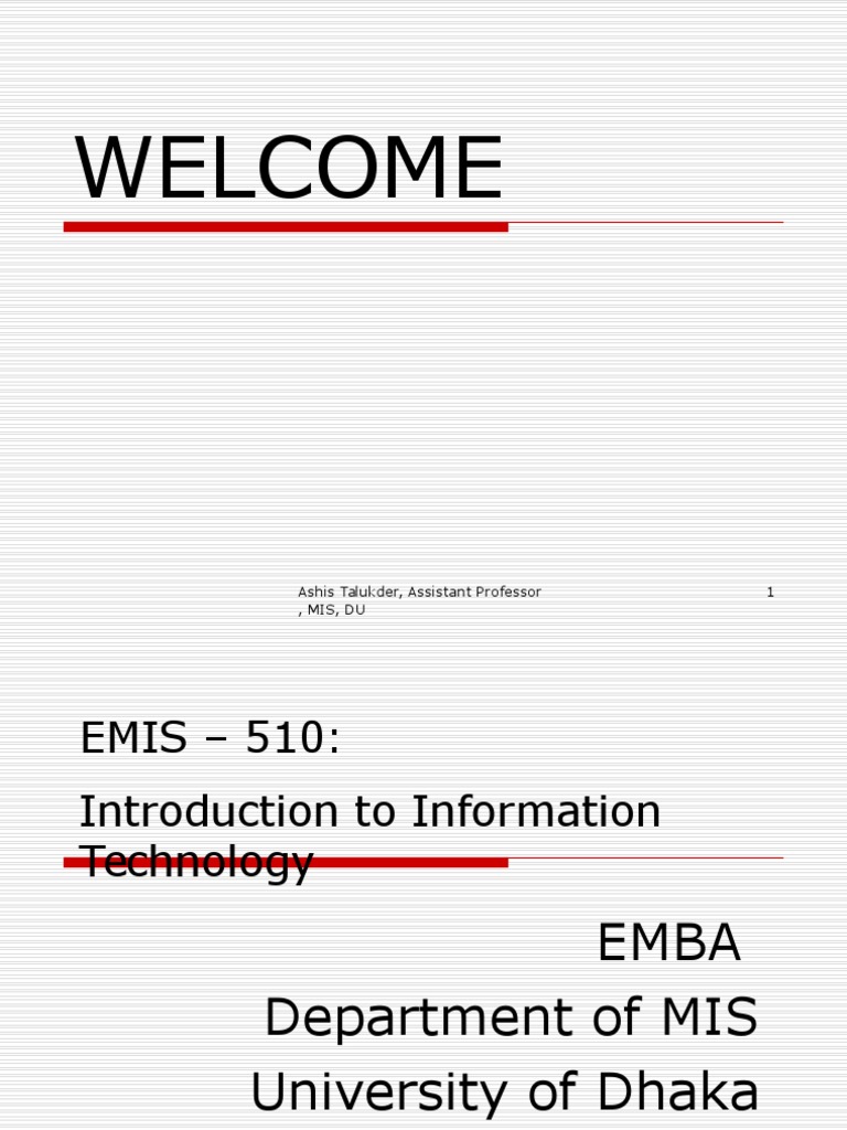Welcome: Ashis Talukder, Assistant Professor, Mis, Du 1 | PDF | Microcomputers | Input/Output