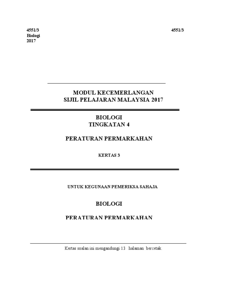 SPM 2017 Biology Paper 3 Marking Scheme | PDF | Enzyme | Chemical Reactions