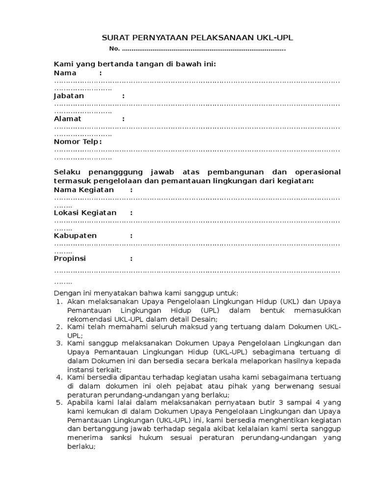 4-A. Surat Pernyataan UKL-UPL | PDF