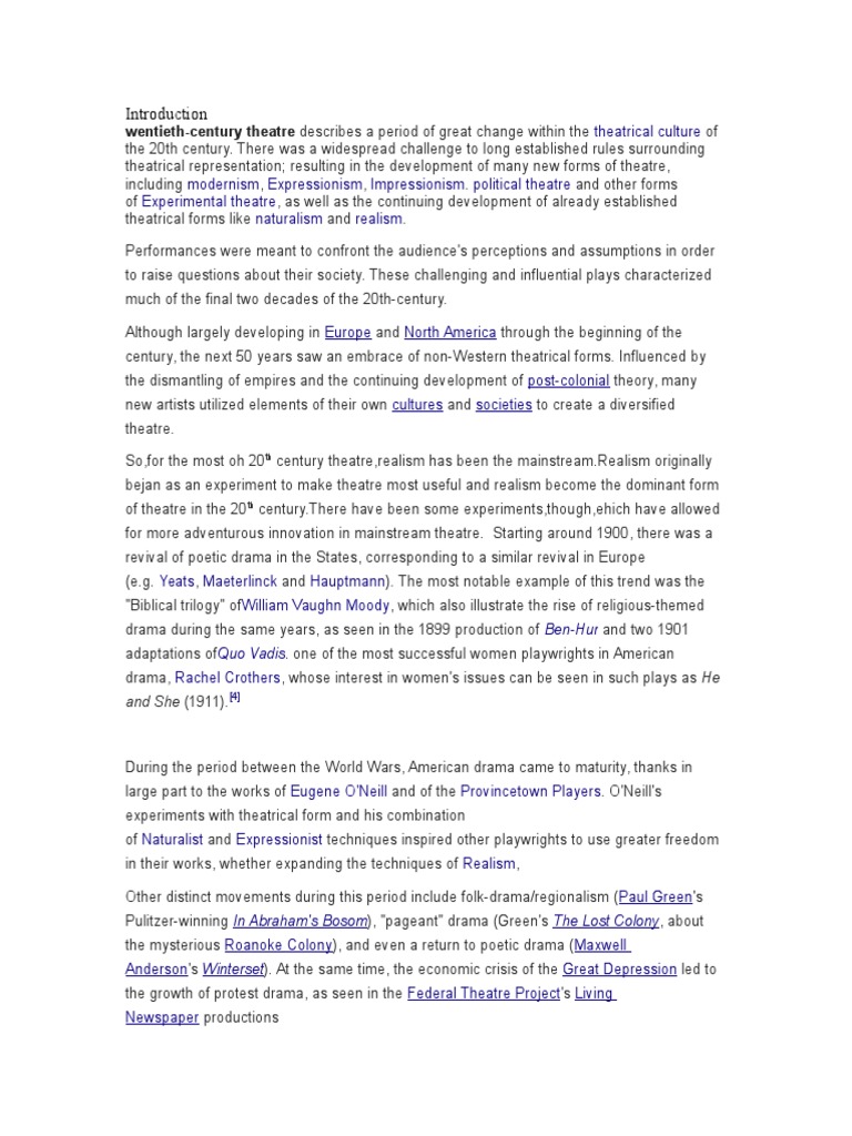 20th Century Theatre Movements Overview | PDF | Eugene O'neill ...