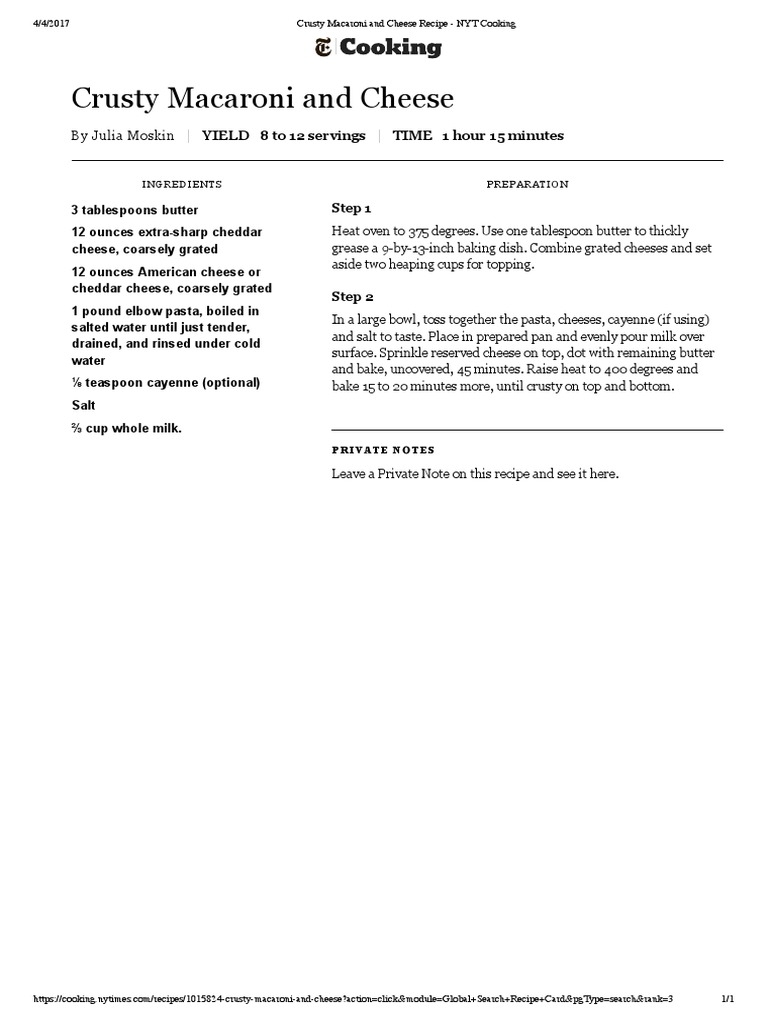 Crusty Macaroni and Cheese Recipe - NYT Cooking | PDF | Macaroni And ...