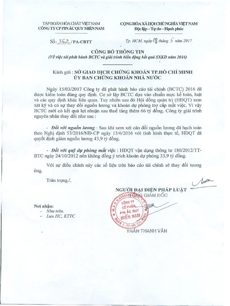 PAC - BCTC Kiem Toan 2016 Phat Hanh Lai (Kem CV) | PDF