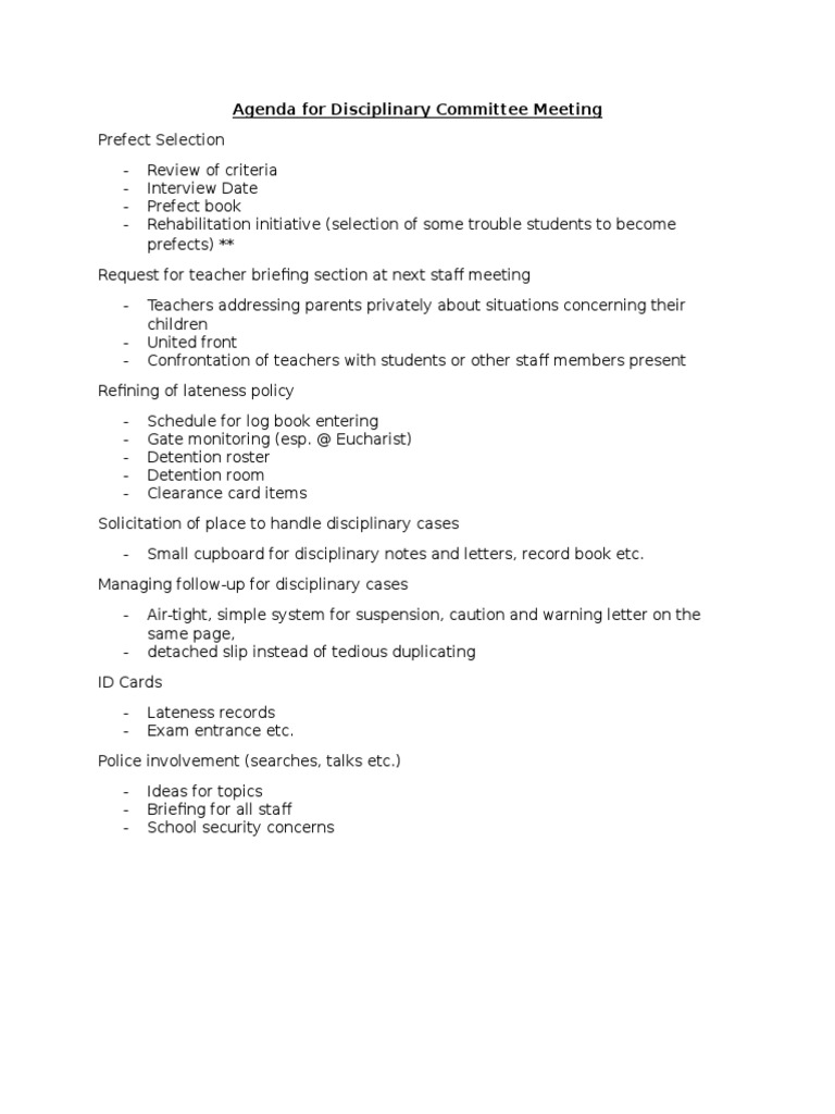 Agenda For Disciplinary Committee Meeting | PDF