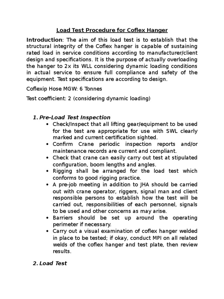 Load Test Procedure For Coflex Hanger...... | PDF | Crane (Machine)