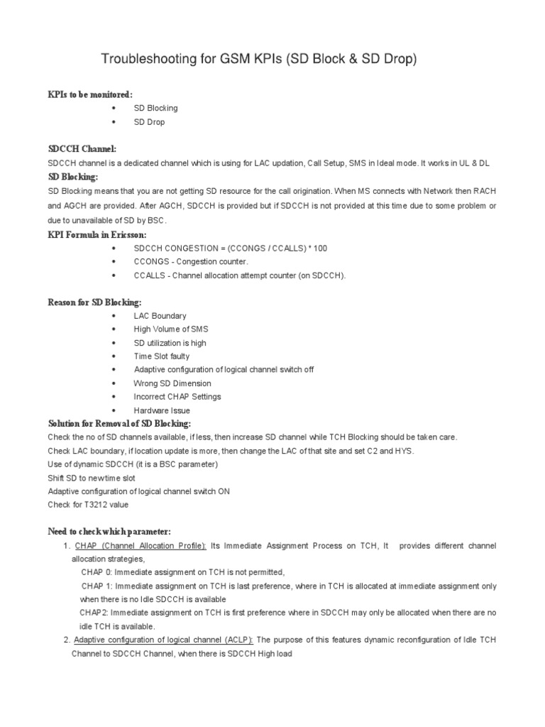 Monitor and optimize SDCCH blocking and drop KPIs | PDF | Code Division Multiple Access | Radio ...