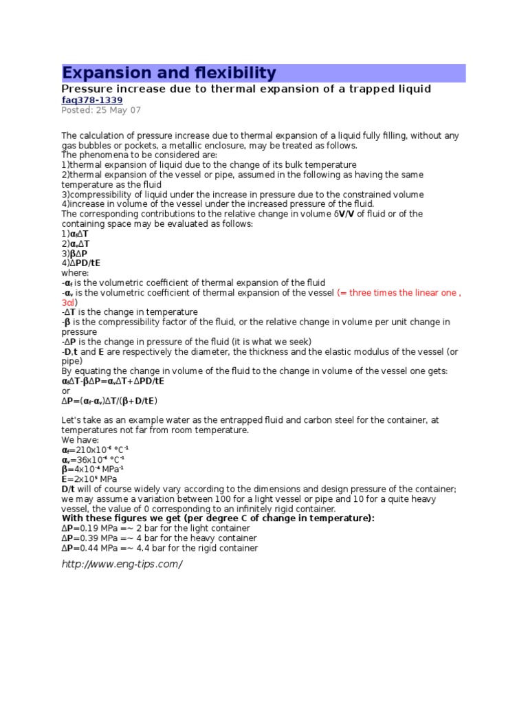 Thermal Expansion Pressure Calculations | PDF
