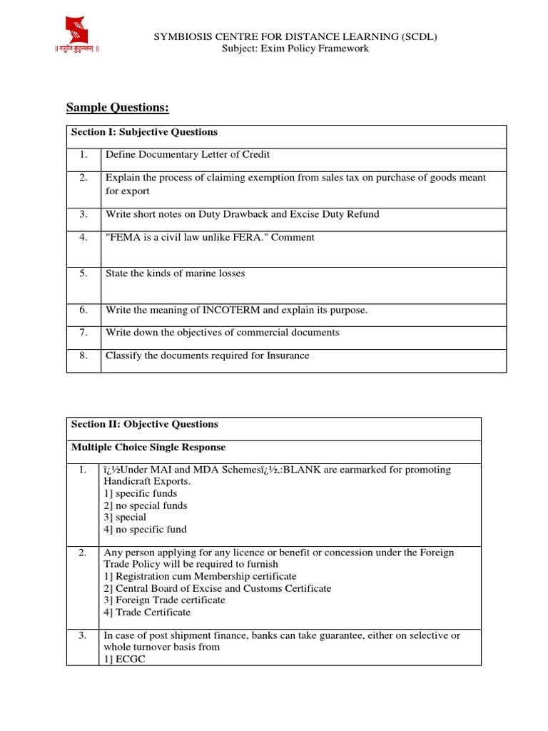 Sample Questions:: Section I: Subjective Questions | PDF | Money ...