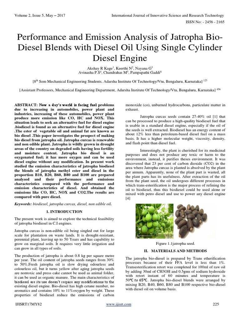 Performance and Emission Analysis of Jatropha Bio-Diesel Blends With ...