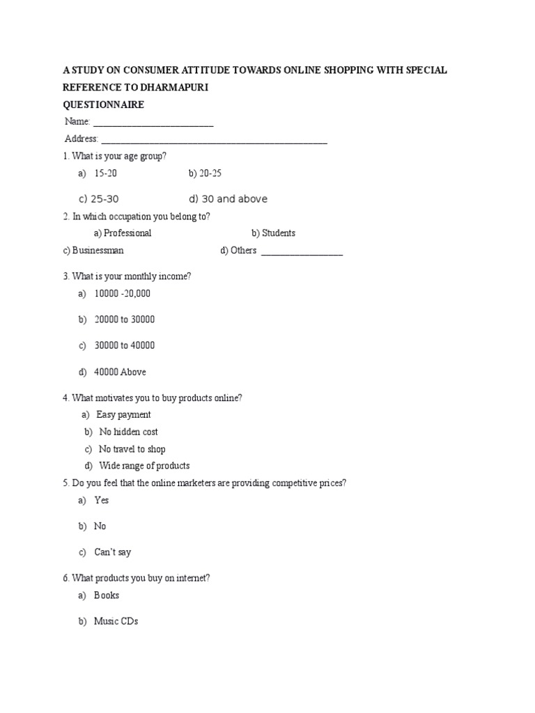 Onliine Shopping Questionnaire | PDF | Online Shopping | Financial ...