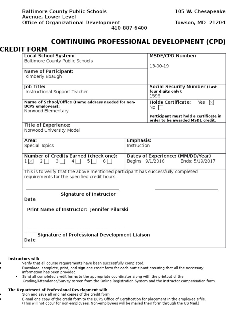 cpd-electronic-credit-form docxebaugh | Professional Development | Email