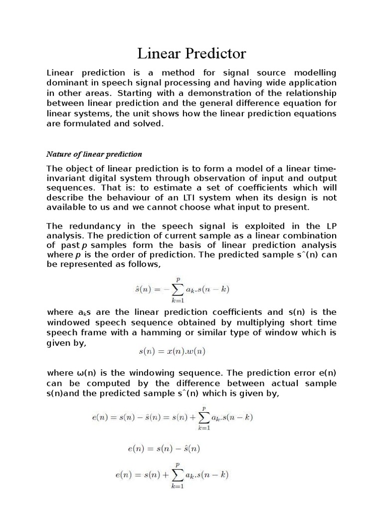 Linear Predictor: Nature of Linear Prediction | PDF | Signal ...