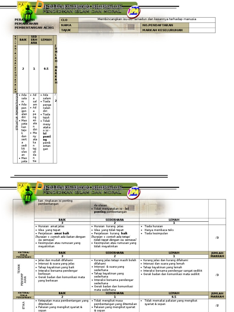Rubrik Markah Pembentangan | PDF