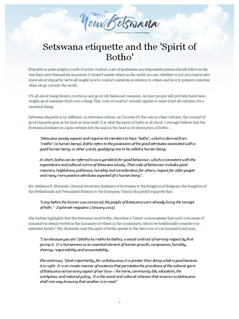 Scribd Setswana Etiquette Botho | PDF | Botswana | Etiquette