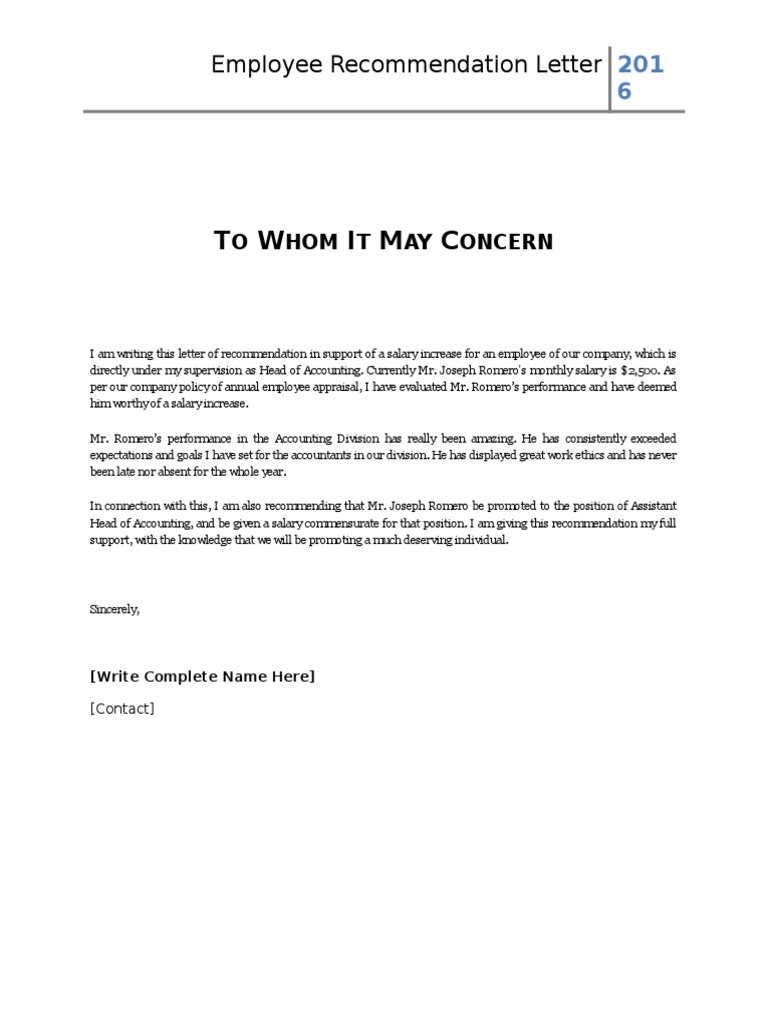 T W I M C: Employee Recommendation Letter | PDF