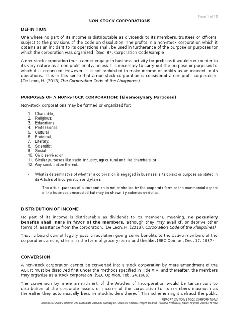 Non Stock Corporation | PDF | Proxy Voting | Corporations