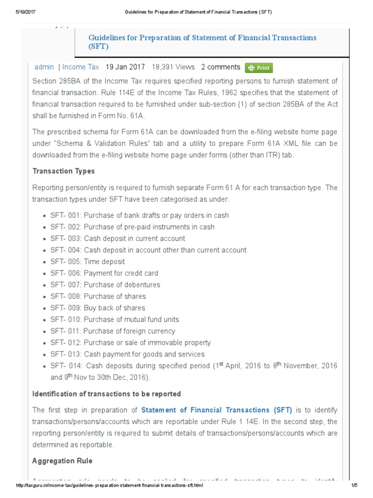 Guidelines For Preparation of Statement of Financial Transactions (SFT ...