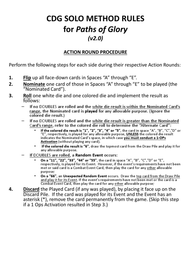CDG Solo Method Rules For Paths of Glory | PDF | Dice | Ephemera