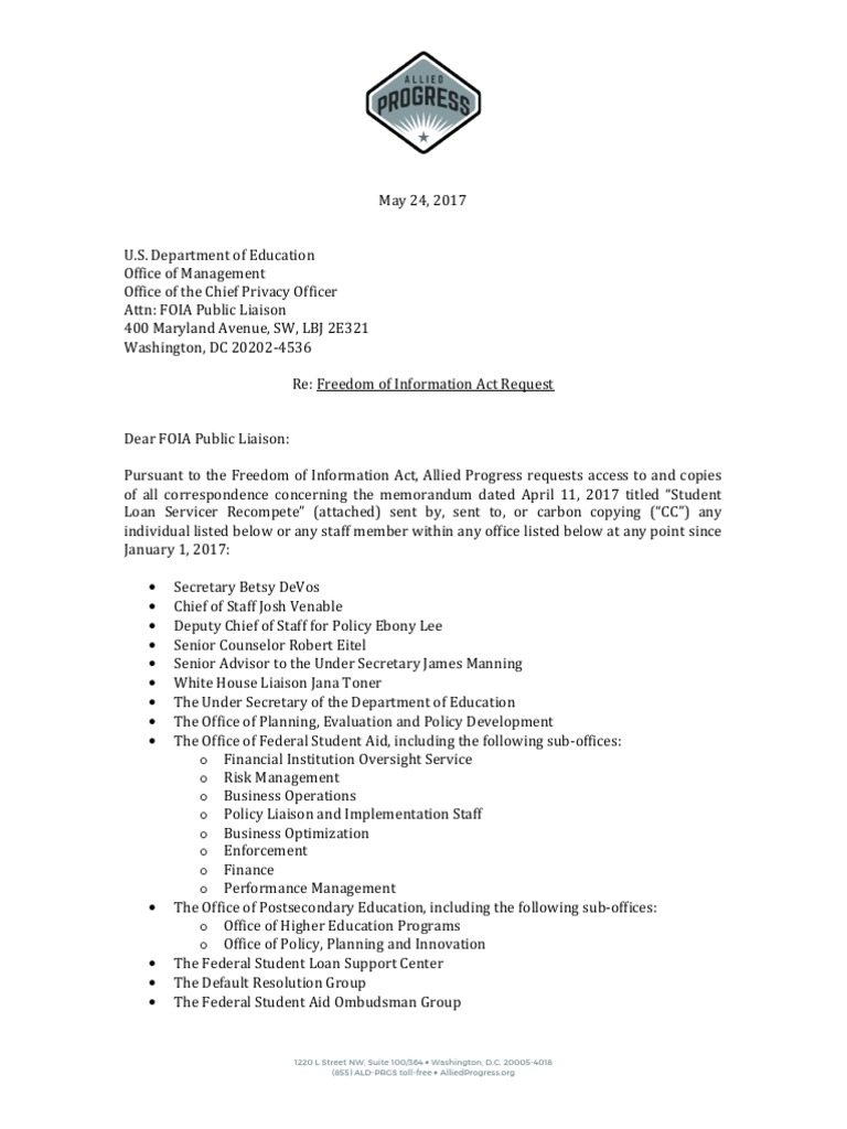DOE FOIA Request: Education Secretary's Conflicts in Proposed Student ...