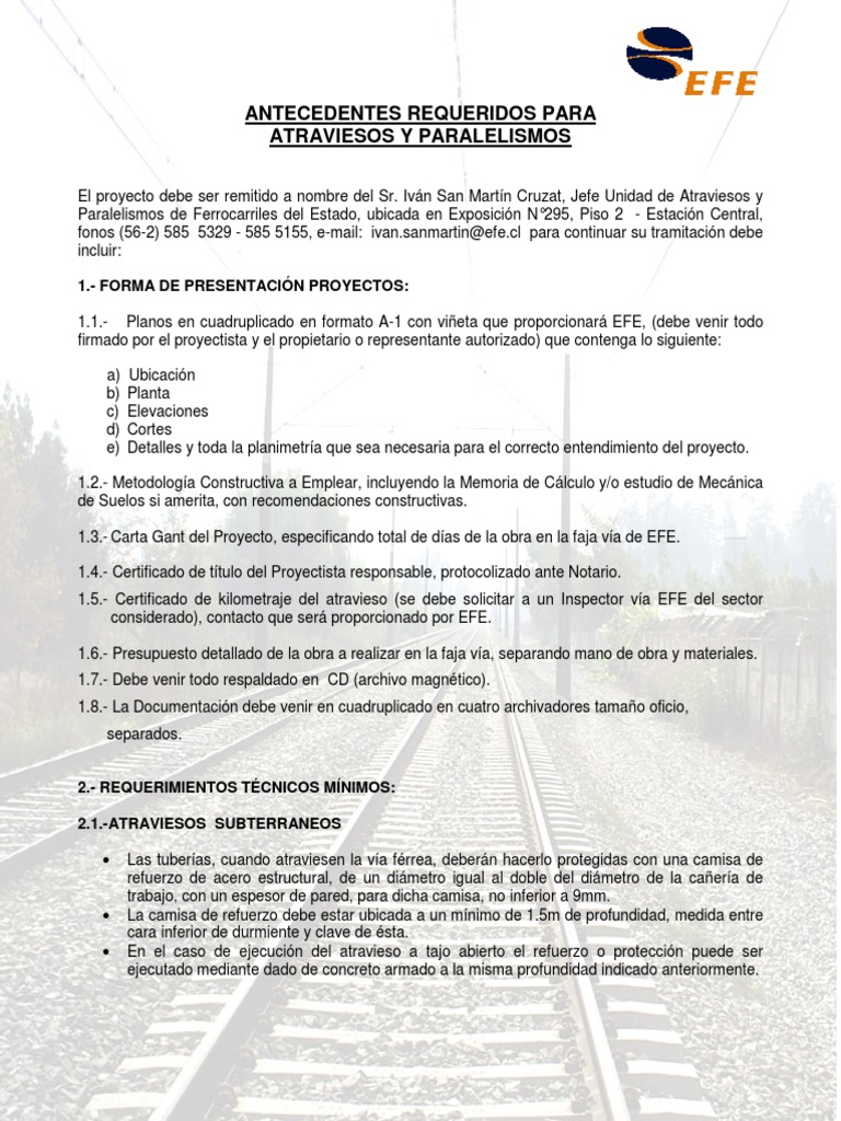 EFE - Requisitos Atraviesos y Paralelismos en Vías Ferreas | PDF | Transporte ferroviario ...