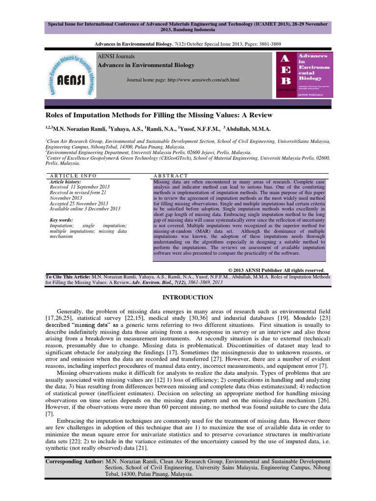 Roles of Imputation Methods For Filling The Missing Values: A Review | PDF | Regression Analysis ...