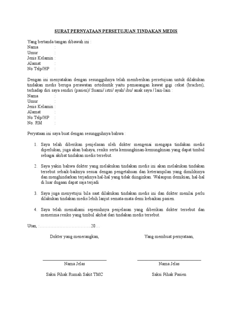 Surat Pernyataan Persetujuan Tindakan Medis | PDF