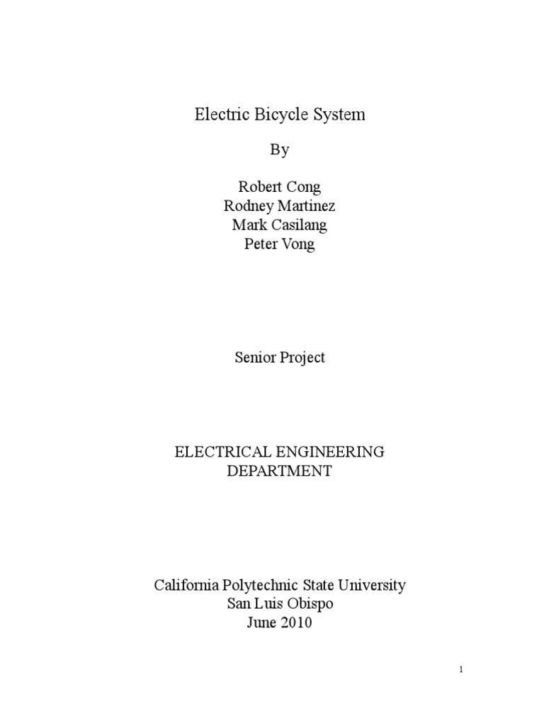 Electric Bicycle System PDF | PDF | Electric Motor | Rechargeable Battery