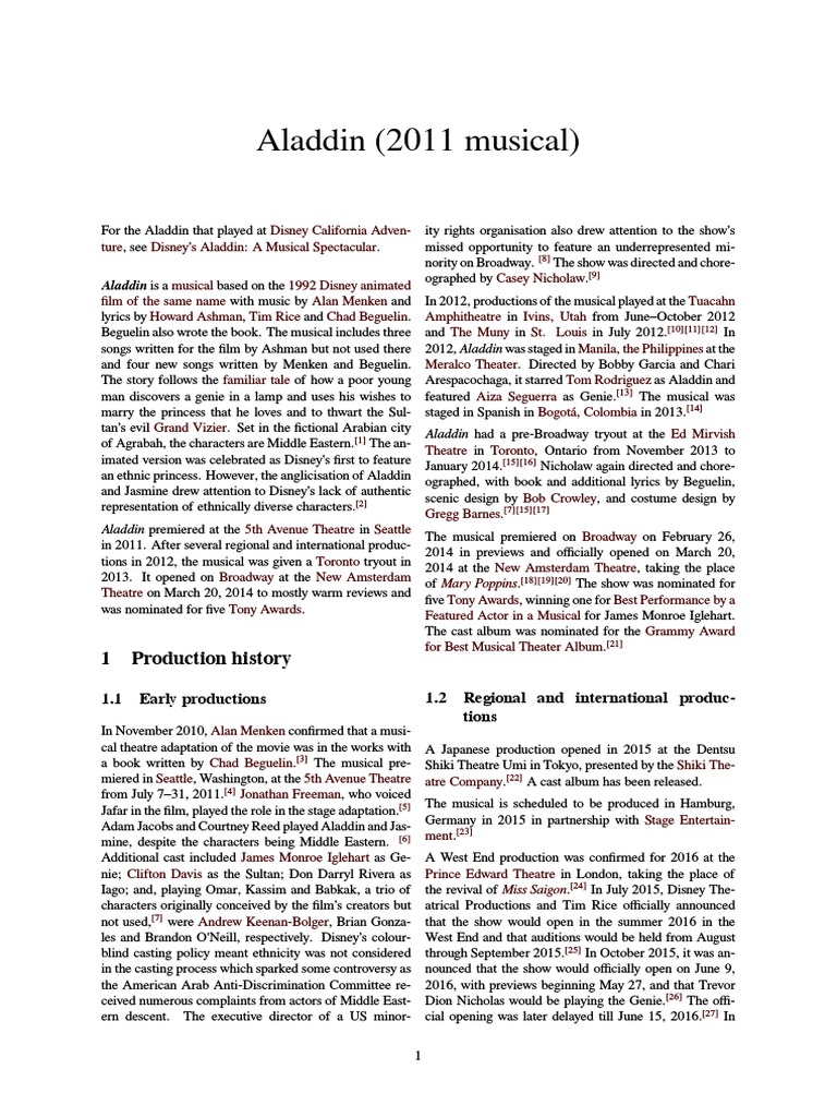 Aladdin (2011 Musical) | PDF | Theatre | Entertainment