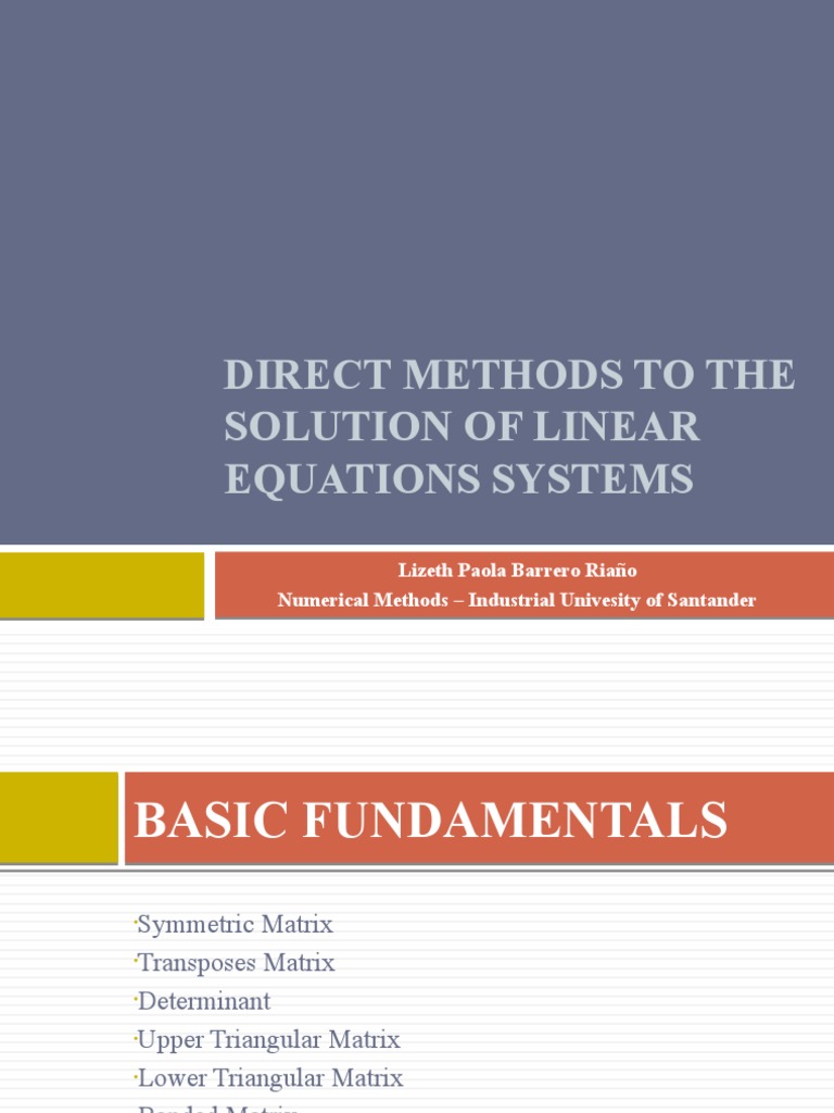 Direct Methods To The Solution of Linear Equations Systems | PDF ...