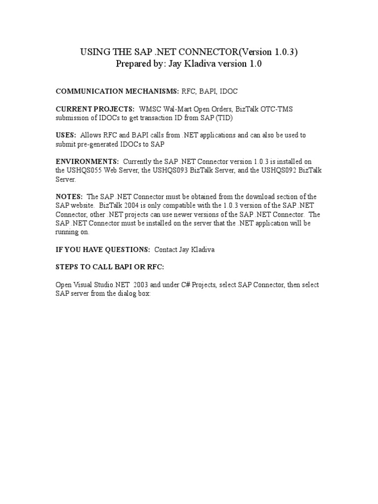 Using The SAP .NET Connector | PDF | String (Computer Science) | Proxy Server