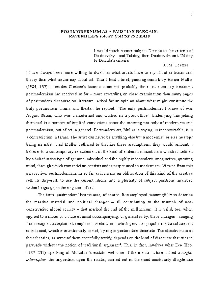 1 Postmodernism As A Faustian Bargain | PDF | Postmodernism | Liberty