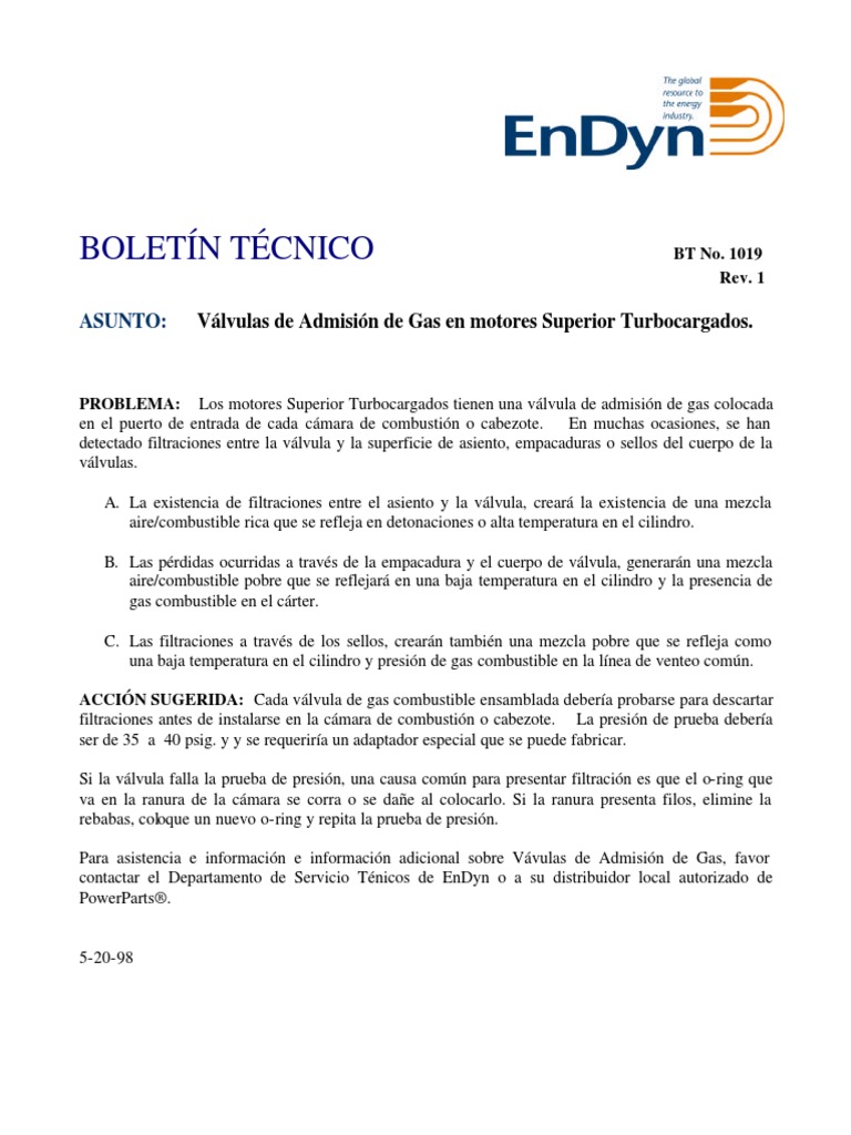 Reporte Tecnico Endyn Válvulas de Admisión de Gas en Motores Superior ...
