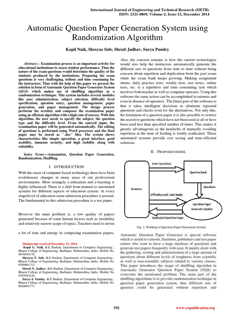 Automatic Question Paper Generation System Using Randomization ...