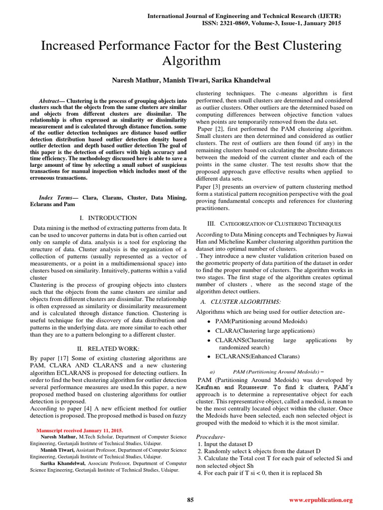 Increased Performance Factor For The Best Clustering Algorithm | PDF ...