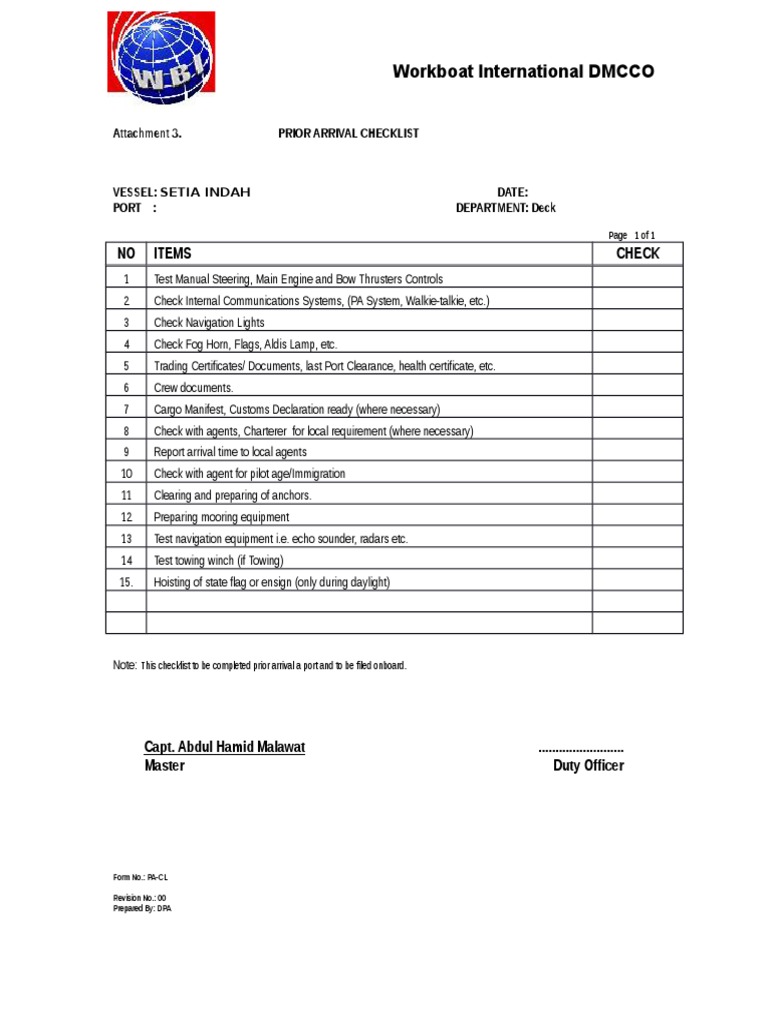 Deck Arrival Checklist New Foam 2014 | PDF
