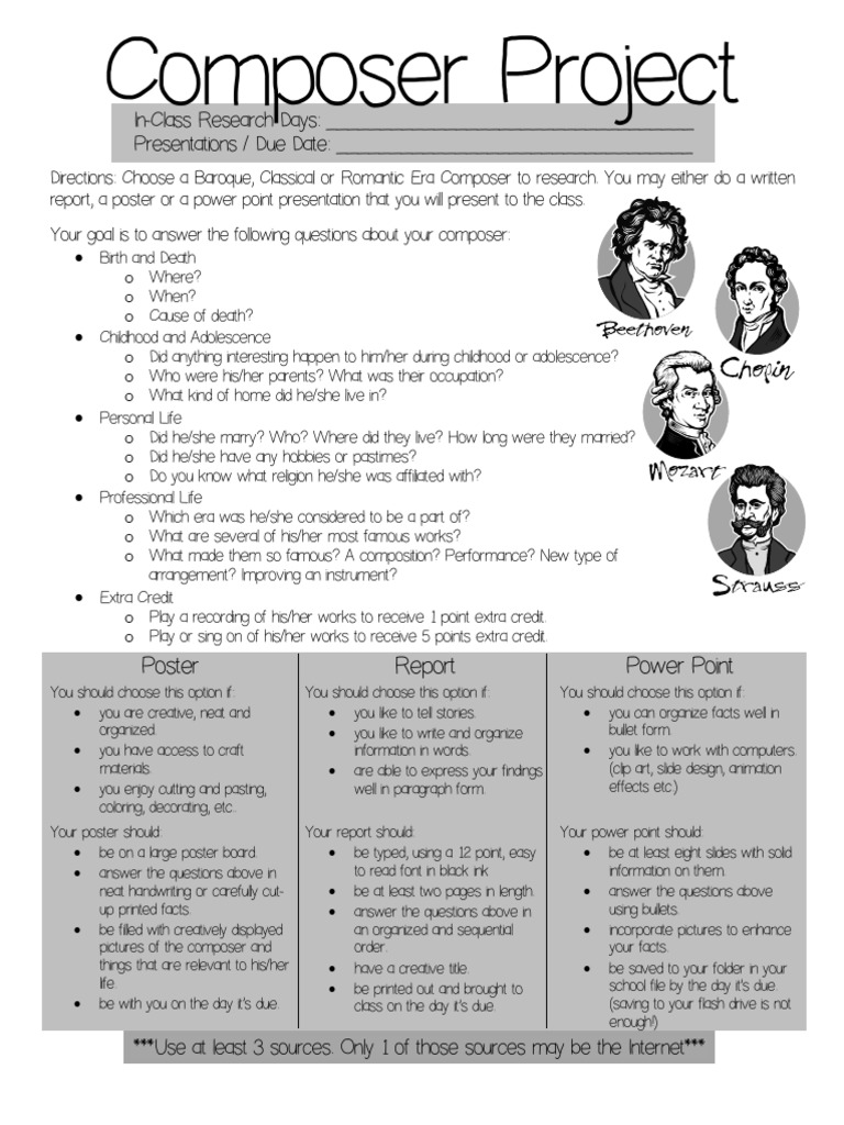 Composer Research Project Guide | PDF | Classical And Art Music ...