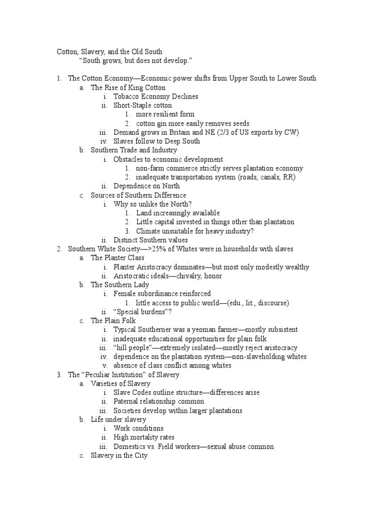 The Cotton Economy and Southern Society | PDF | Plantation ...