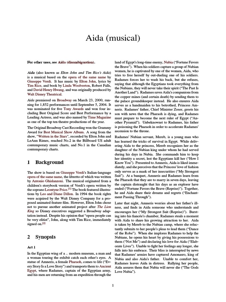 Aida (Musical) | PDF | Theatre | Vocal Music