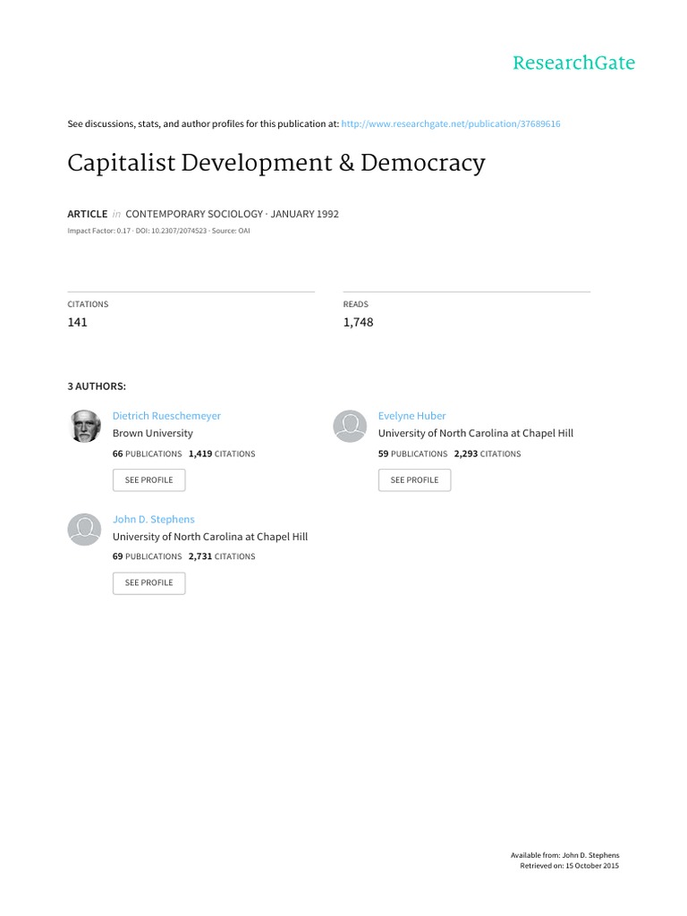 Rueschemeyer Et Al. - Capitalist Development & Democracy | Download Free PDF | Democracy ...