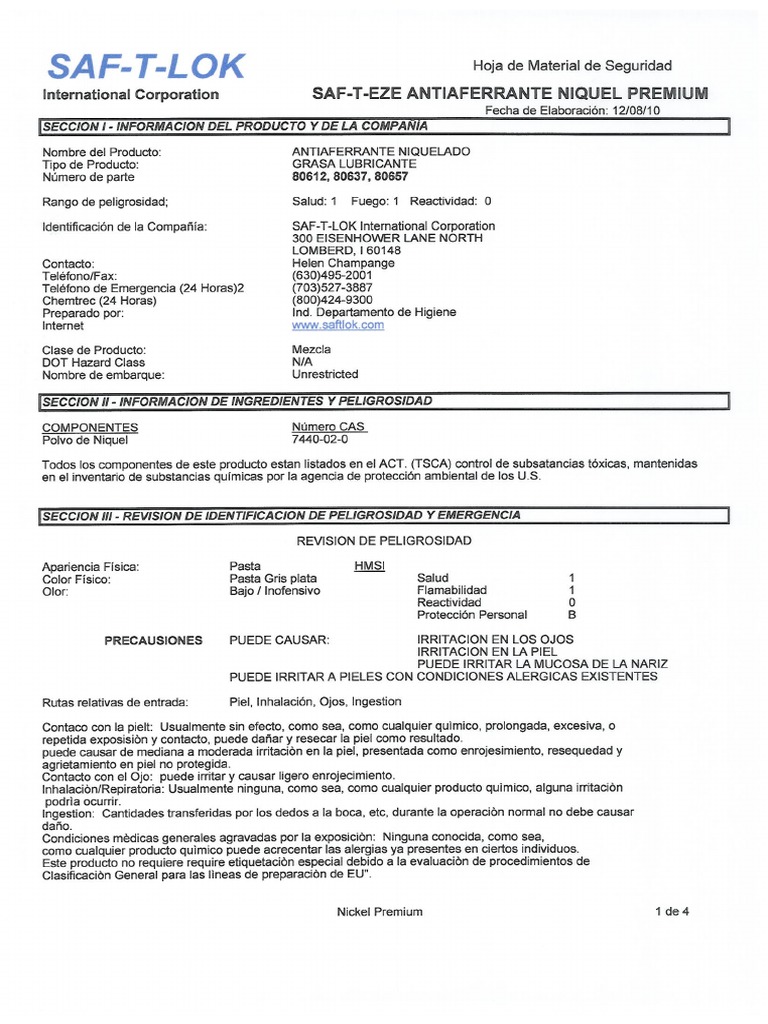 MSDS Egg100021178 Loctite Nickel Anti - Seize 77164 (Saf-T-Eze) | PDF