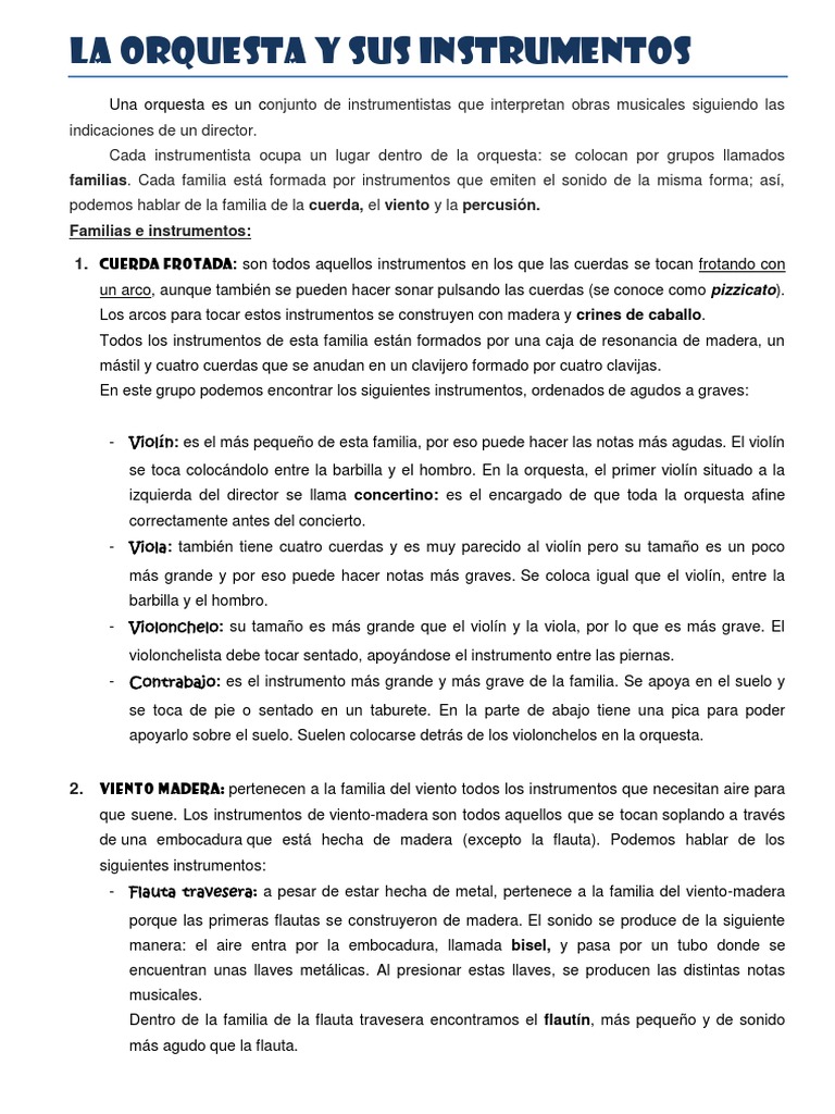 La Orquesta y Sus Instrumentos | PDF | Instrumentos de cuerda | Violín