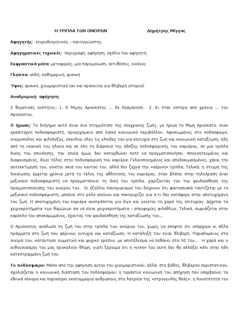 Η ΤΡΙΠΛΑ ΤΩΝ ΟΝΕΙΡΩΝ Δημήτρης Μίγγας