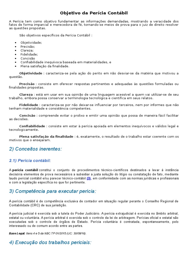 Objetivo Da Perícia Contábil | Contabilidade | Ciência (Geral)