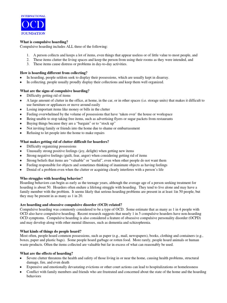 Hoarding Fact Sheet | PDF | Compulsive Hoarding | Medical Diagnosis
