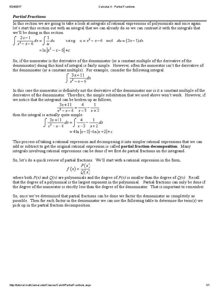 Calculus II - Partial Fractions PDF | PDF | Fraction (Mathematics) | Integral