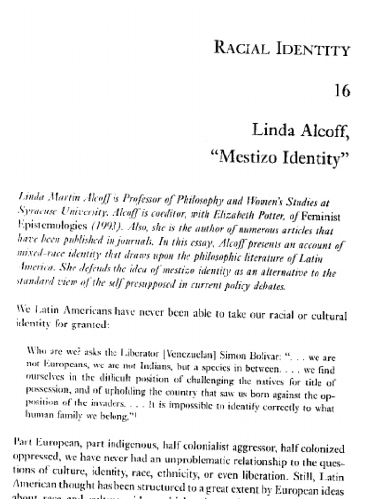 Alcoff - Mestizo Identity | PDF